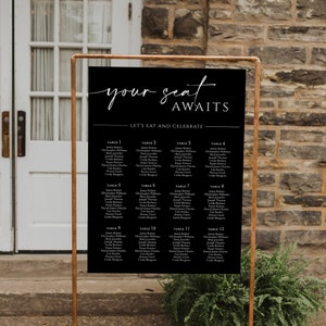 Black Seating Chart Template, Table Arrangement, Wedding Seating Chart ...