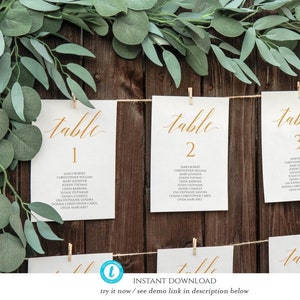 5x7 Wedding Seating Chart Gold Template Calligraphy, Table Seating ...