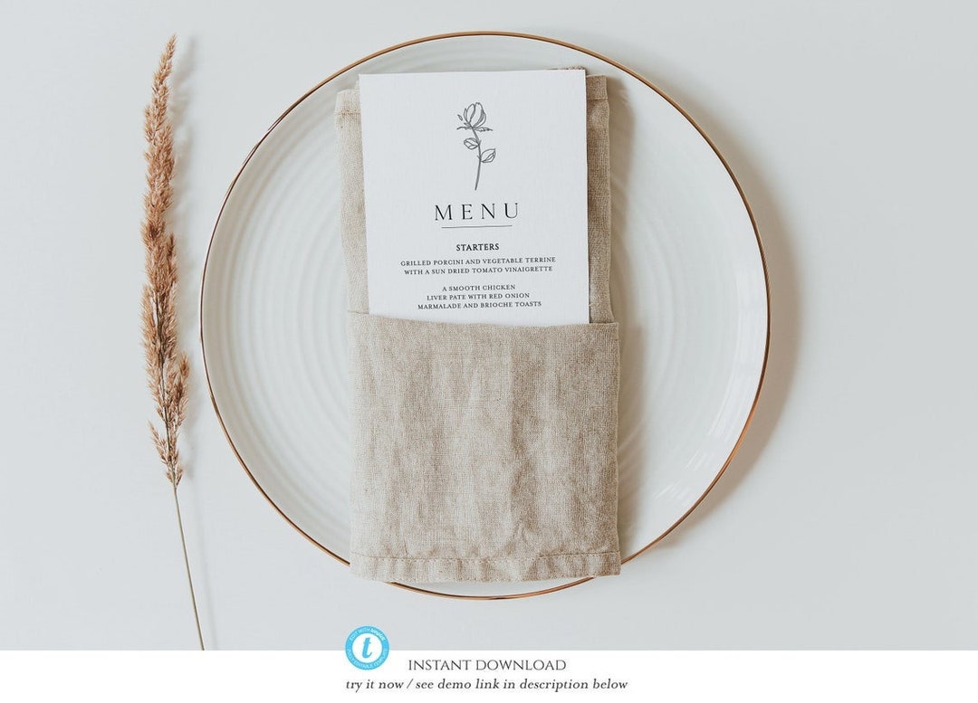 Rustic Menu Template, Laurel Menu Template, Wedding Menu Cards ...