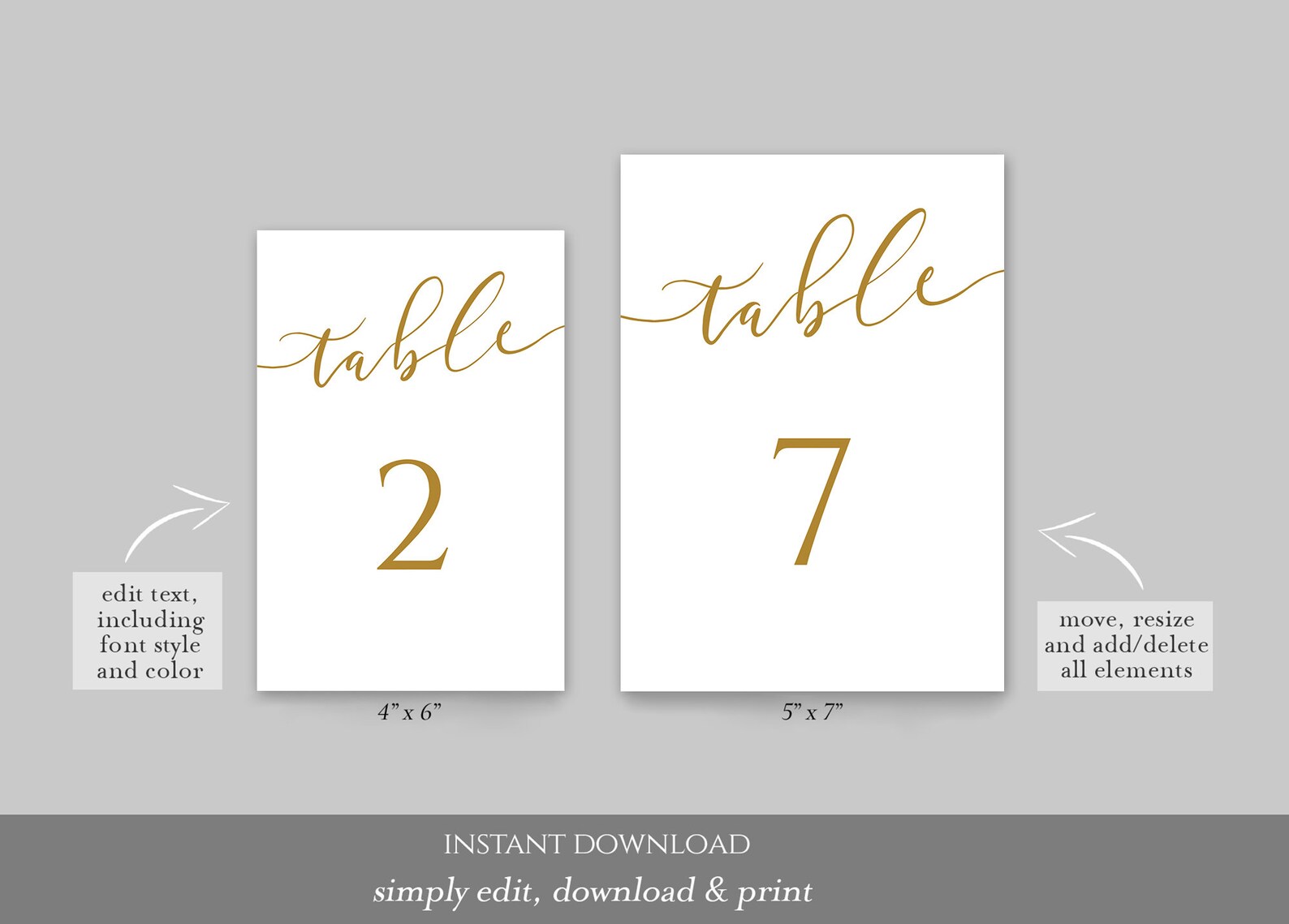 Gold Table Numbers Card Calligraphy, Wedding Table Number Elegant ...