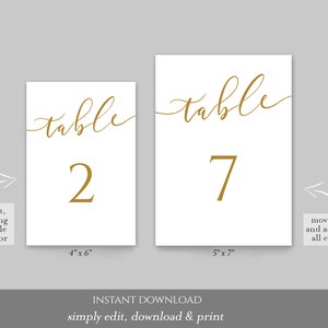 Gold Table Numbers Card Calligraphy, Wedding Table Number Elegant ...