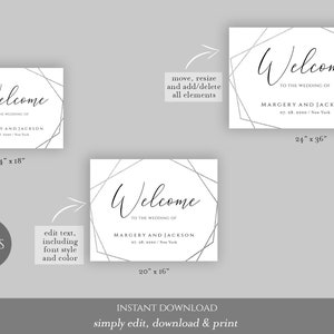 Silver Geometric Welcome Sign Printable, Editable Welcome Sign Silver ...