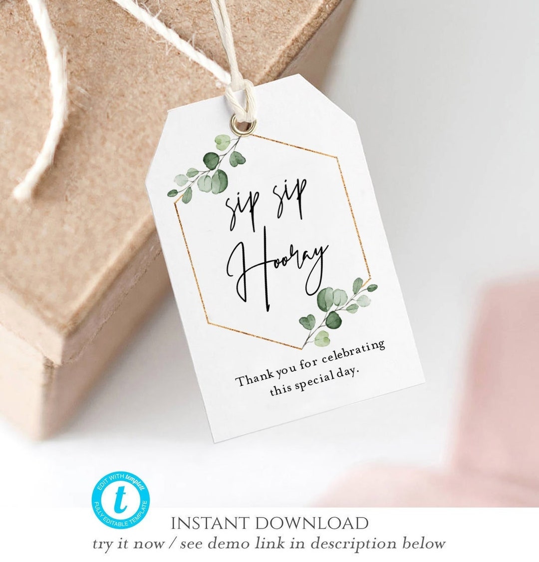 1,5"x2" Sip Sip Hooray Tag Greenery Template, Printable Sip Sip Hooray ...