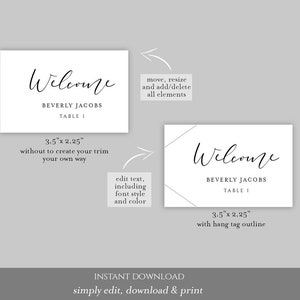 Welcome Place Card Tag Template, Guests Wedding Tag Template, Favor ...