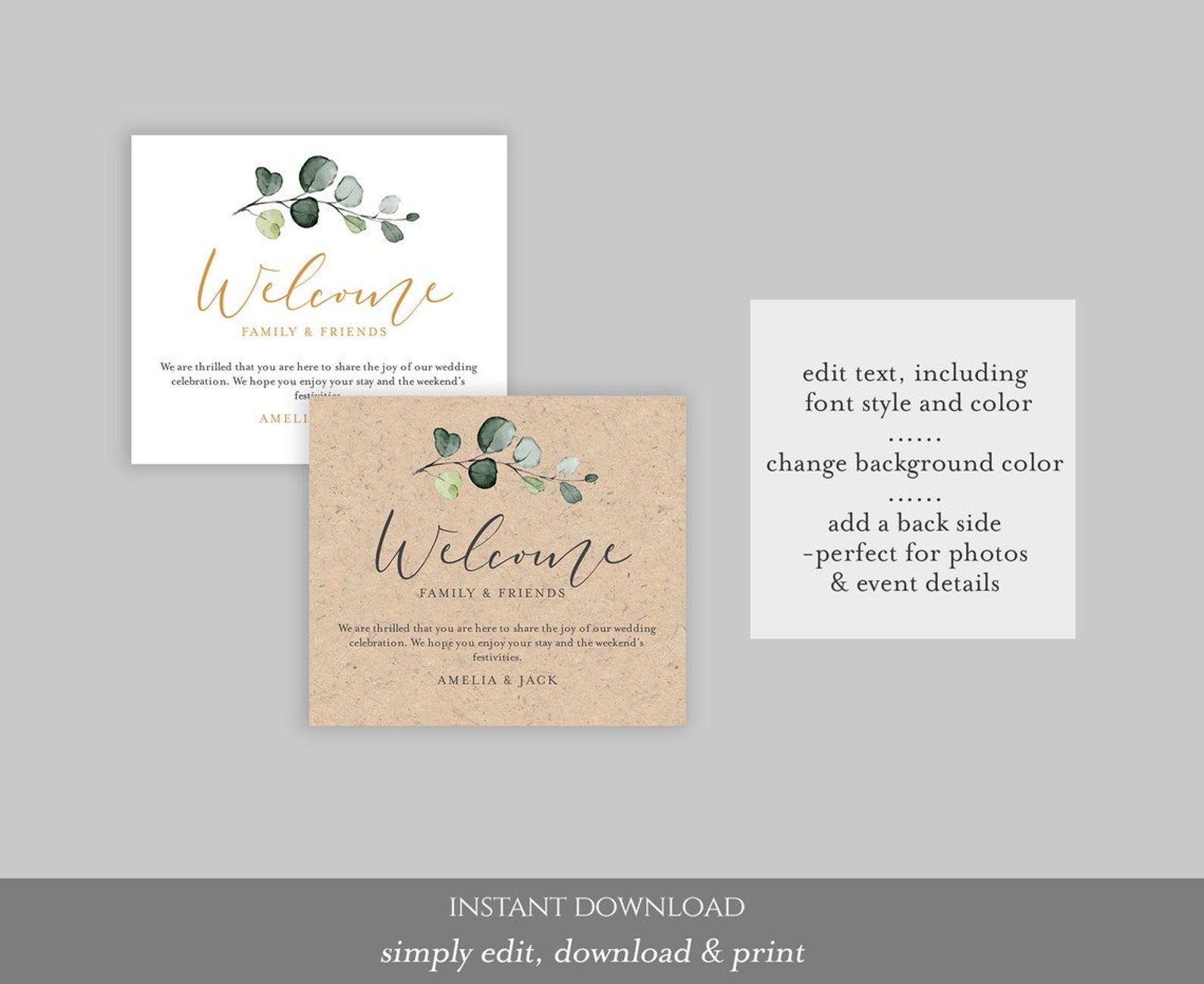 Welcome Bag Label Template Eucalyptus Welcome Bag Welcome | Etsy