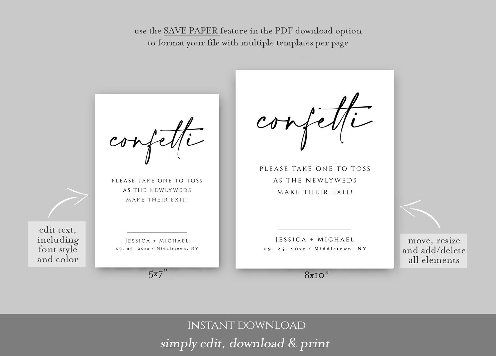 Confetti Sign Template, Confetti Toss Sign, Send off Signage, Editable ...