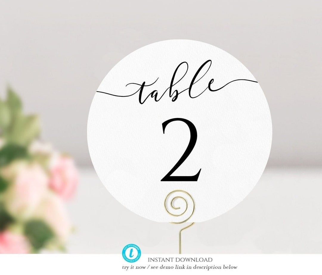 Table Numbers Card Calligraphy, Round Table Number Elegant, Circle ...