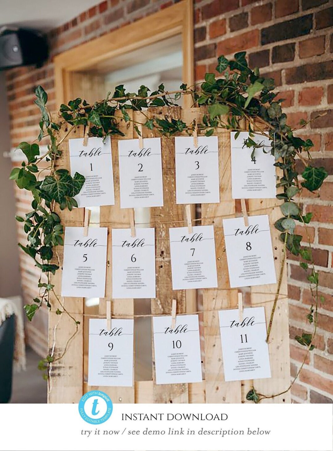 5x7 Wedding Seating Chart Template Calligraphy, Table Seating Chart ...