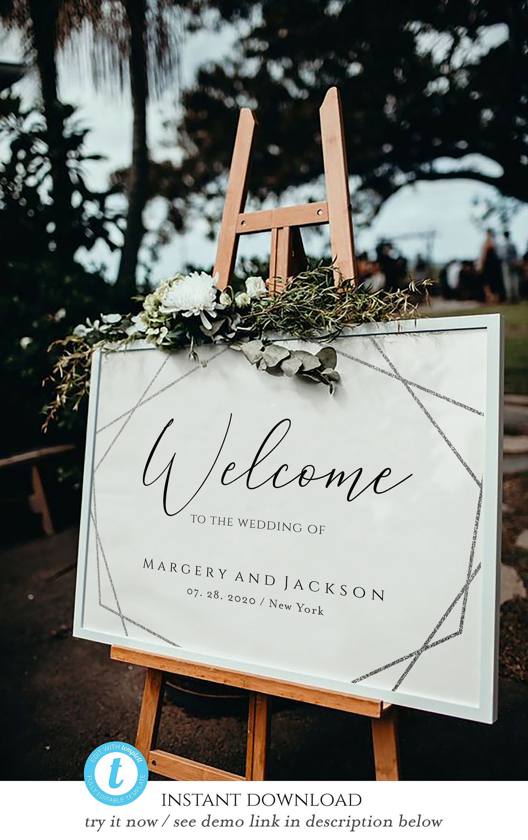 Silver Geometric Welcome Sign Printable, Editable Welcome Sign Silver ...