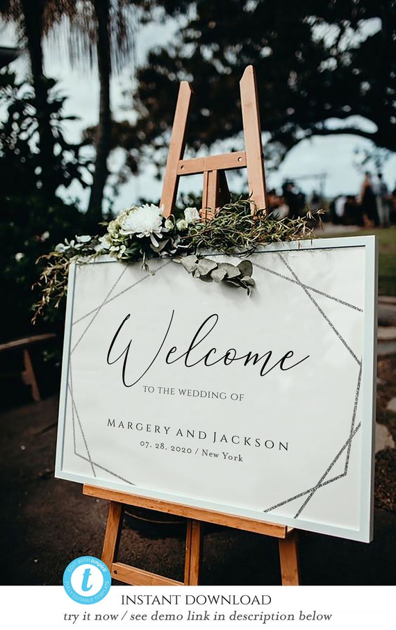 Silver Geometric Welcome Sign Printable Editable Welcome Sign | Etsy