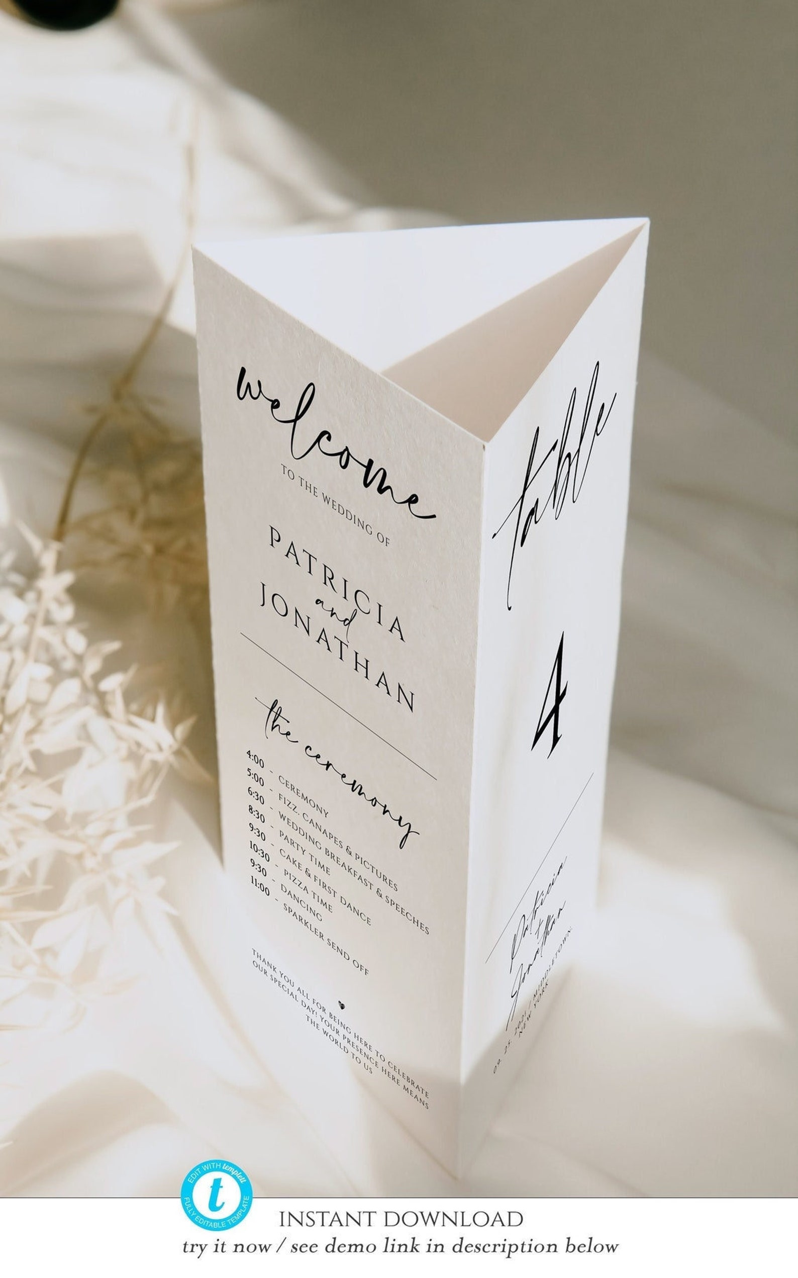 Trifold Table Menu Template Modern Wedding Triangle Table - Etsy