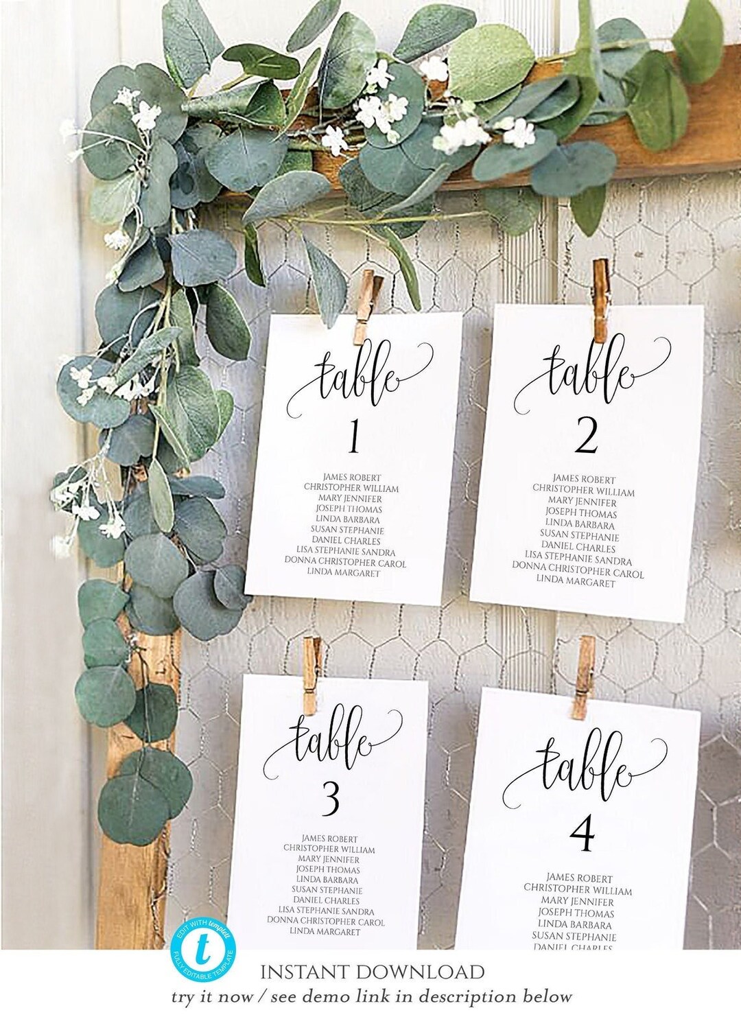 5x7 Wedding Seating Chart Template Calligraphy, Table Seating Chart ...