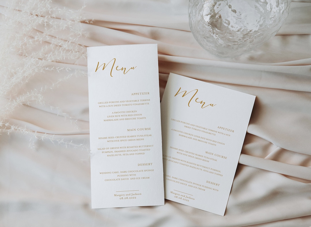 Gold Menu Template, Gold Wedding Menu, Gold Dinner Menu, Elegant Menu ...