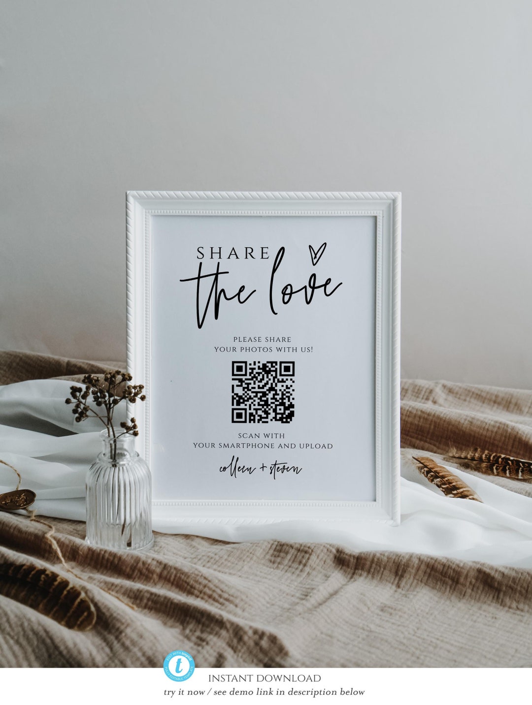 Capture the Love QR Code Sign, Modern Wedding Reception Table Sign ...