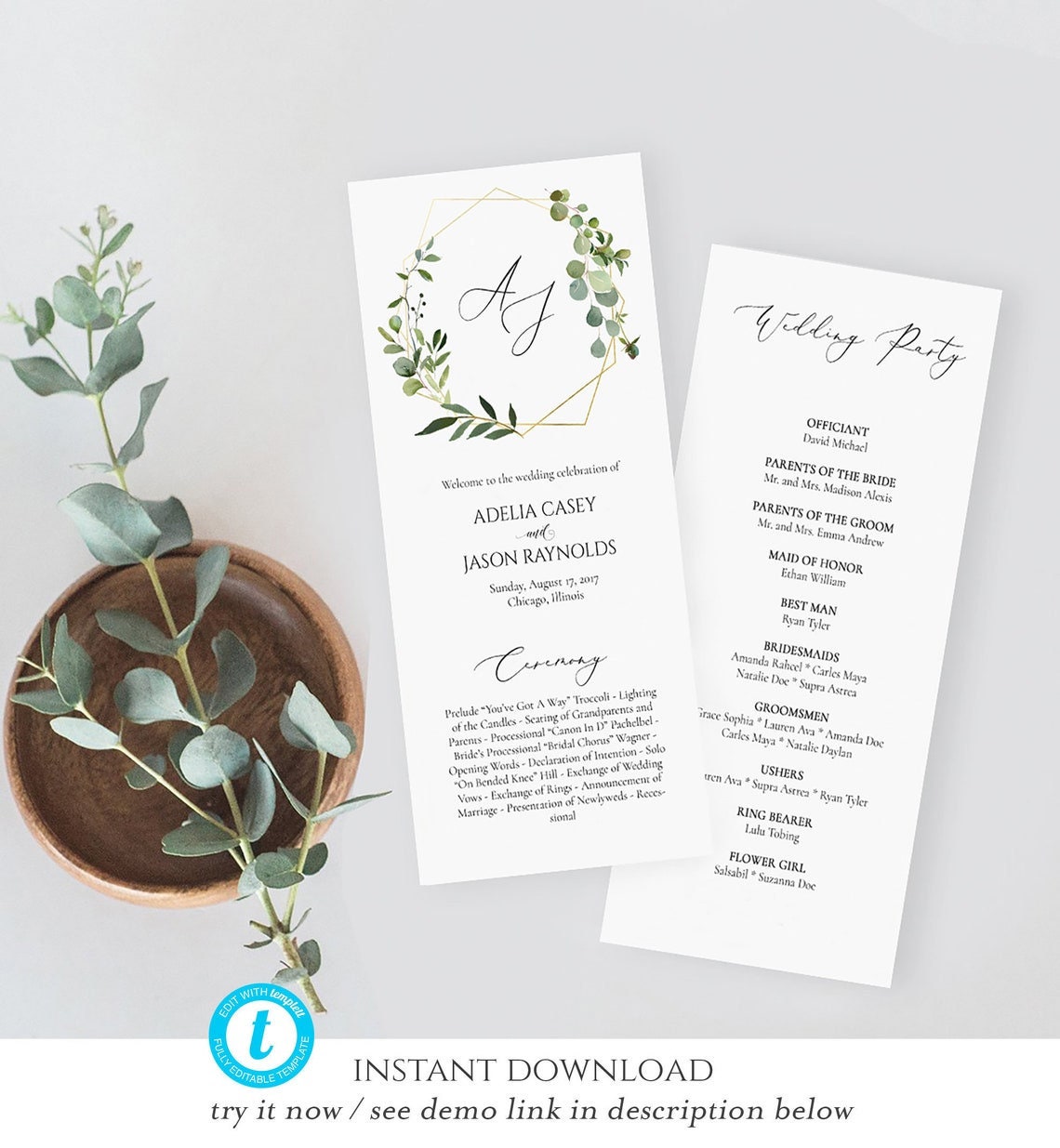 Wedding Program Greenery Template Printable Program Greenery - Etsy