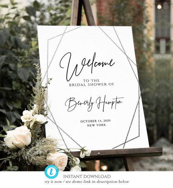 Silver Geometric Welcome Sign Printable Welcome Sign Silver | Etsy