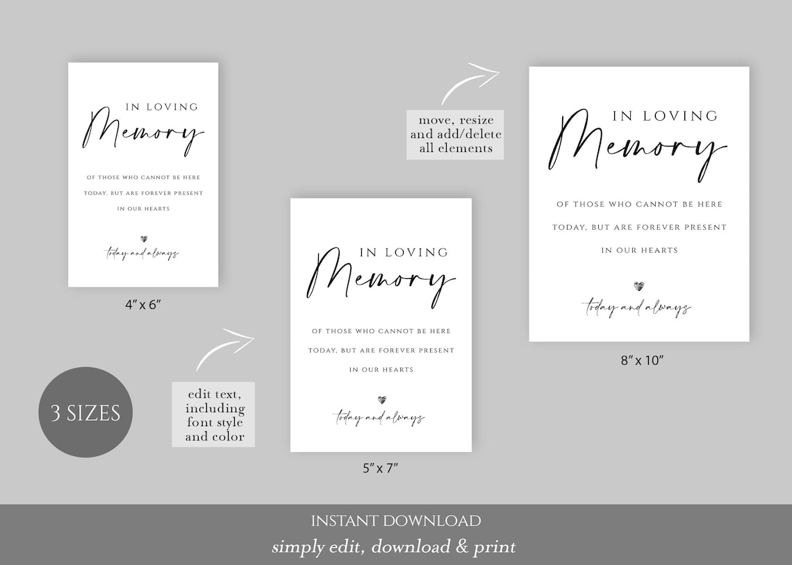 In Loving Memory Sign Template Printable in Memory Sign for - Etsy