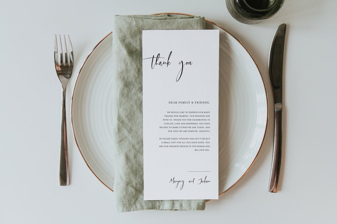 Table Thank You Card Printable, Place Setting Thank You Card, Wedding ...
