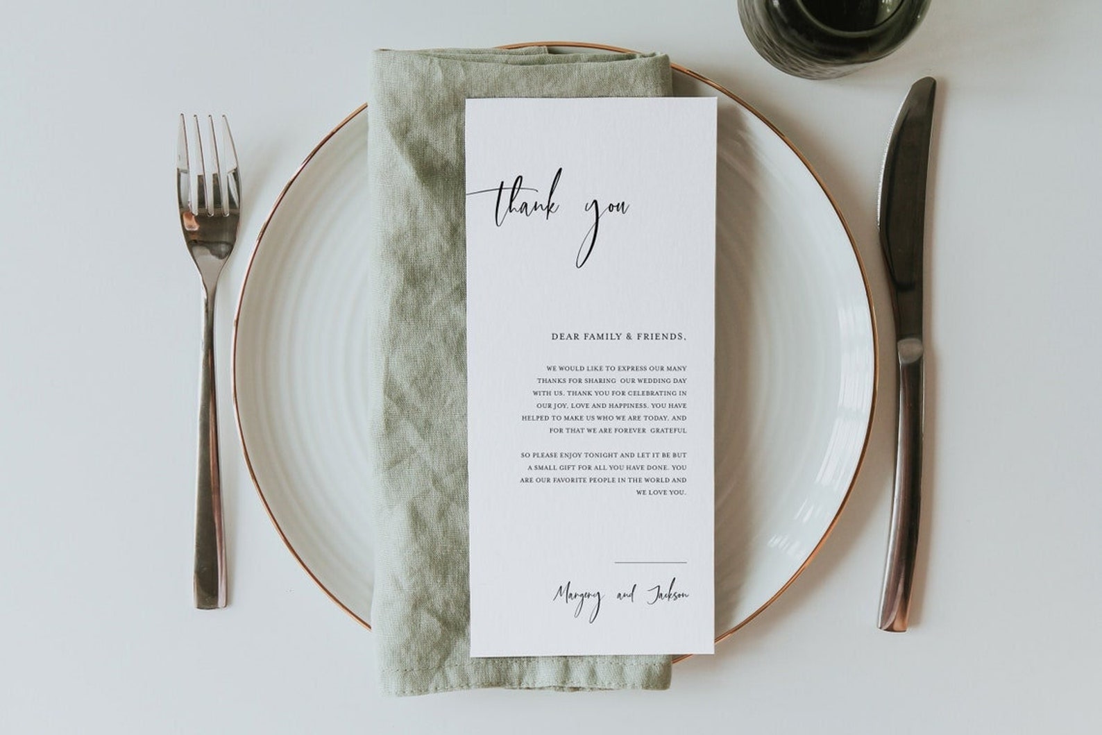 Table Thank You Card Printable, Place Setting Thank You Card, Wedding ...