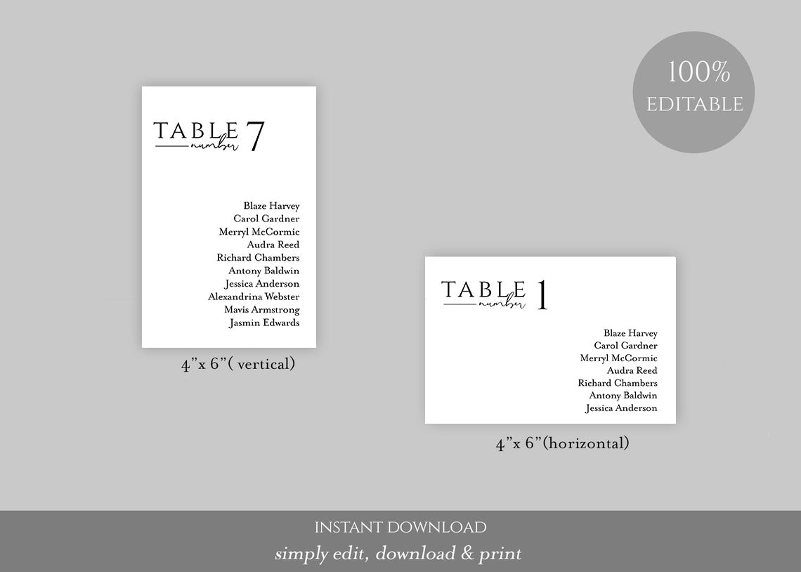 4x6 Wedding Seating Chart Template Table Seating Chart - Etsy