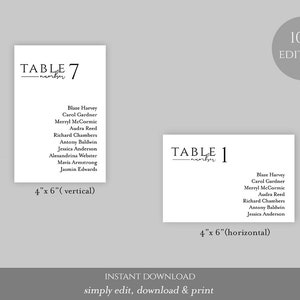 4x6 Wedding Seating Chart Template, Table Seating Chart Horizontal ...
