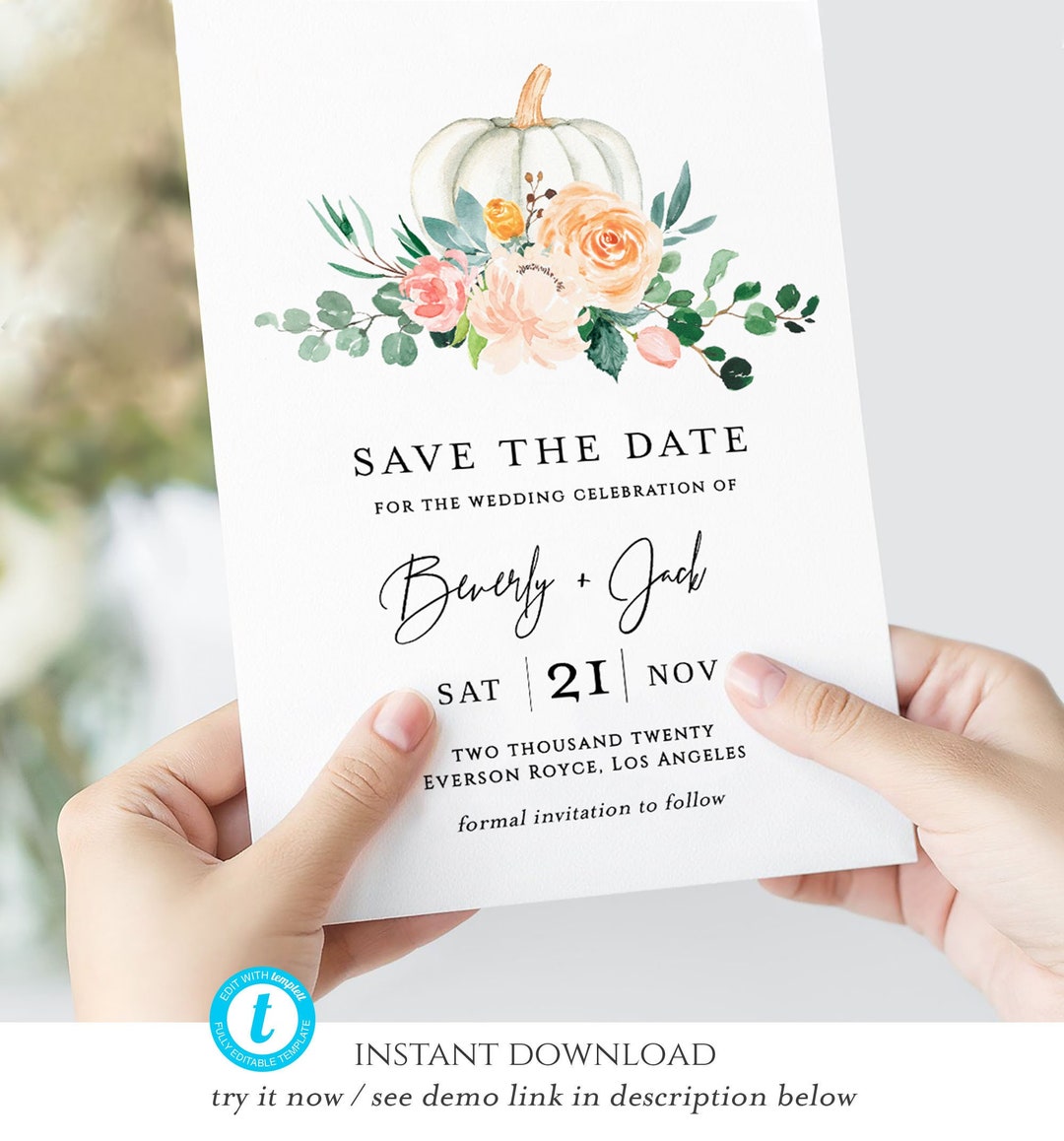 Pumpkin Save the Date Template Fall Save Our Date Floral - Etsy
