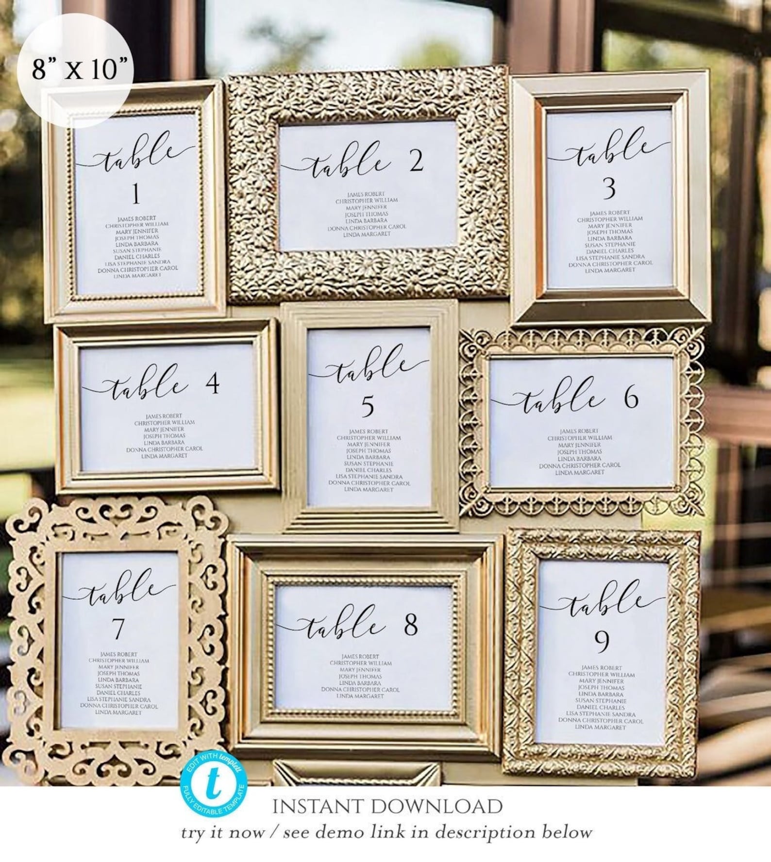 8x10 Wedding Seating Chart Template Calligraphy Table Seating - Etsy
