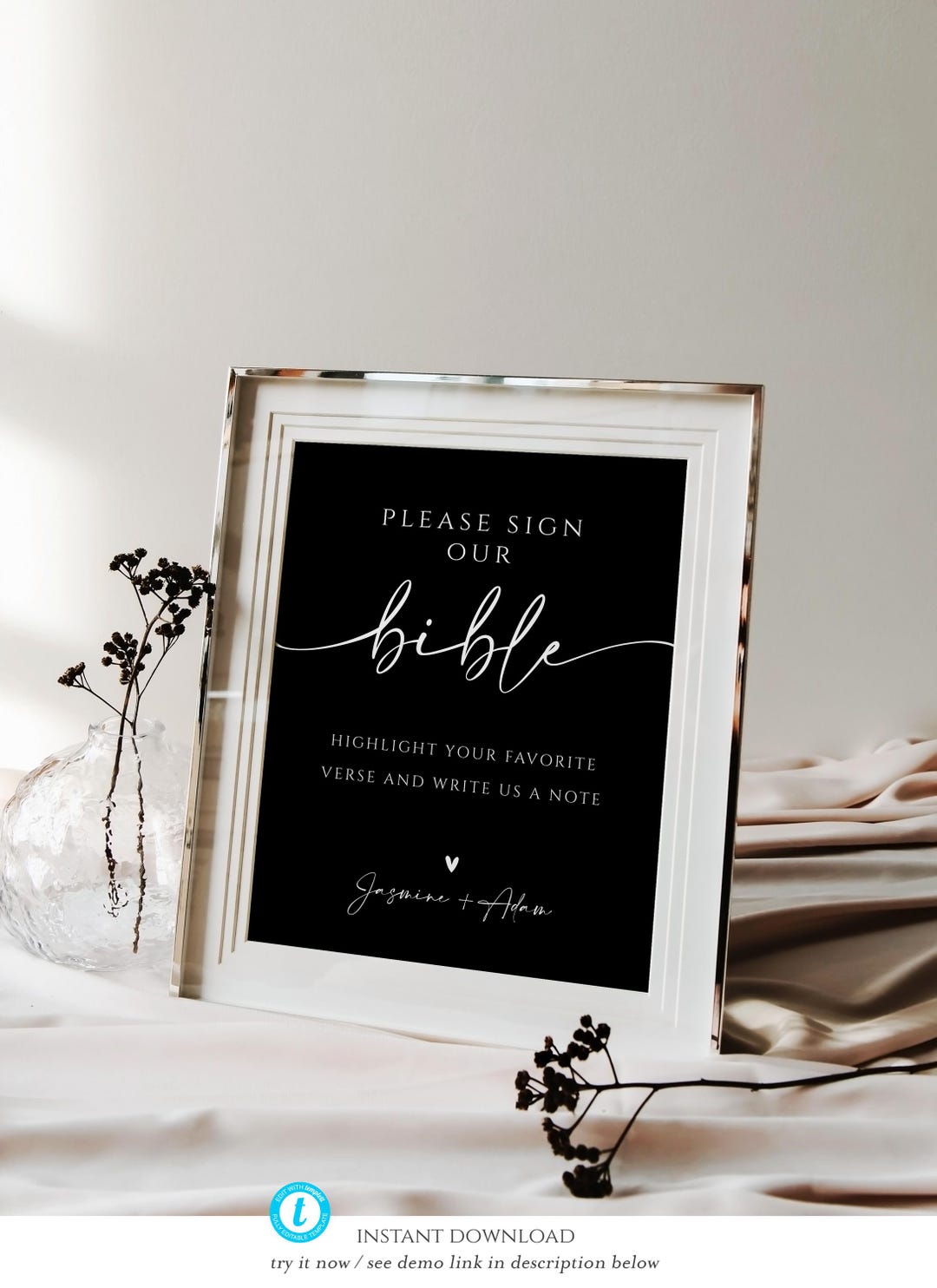 Wedding Guest Book Bible Sign, Black Bible Verse Guestbook, Modern ...