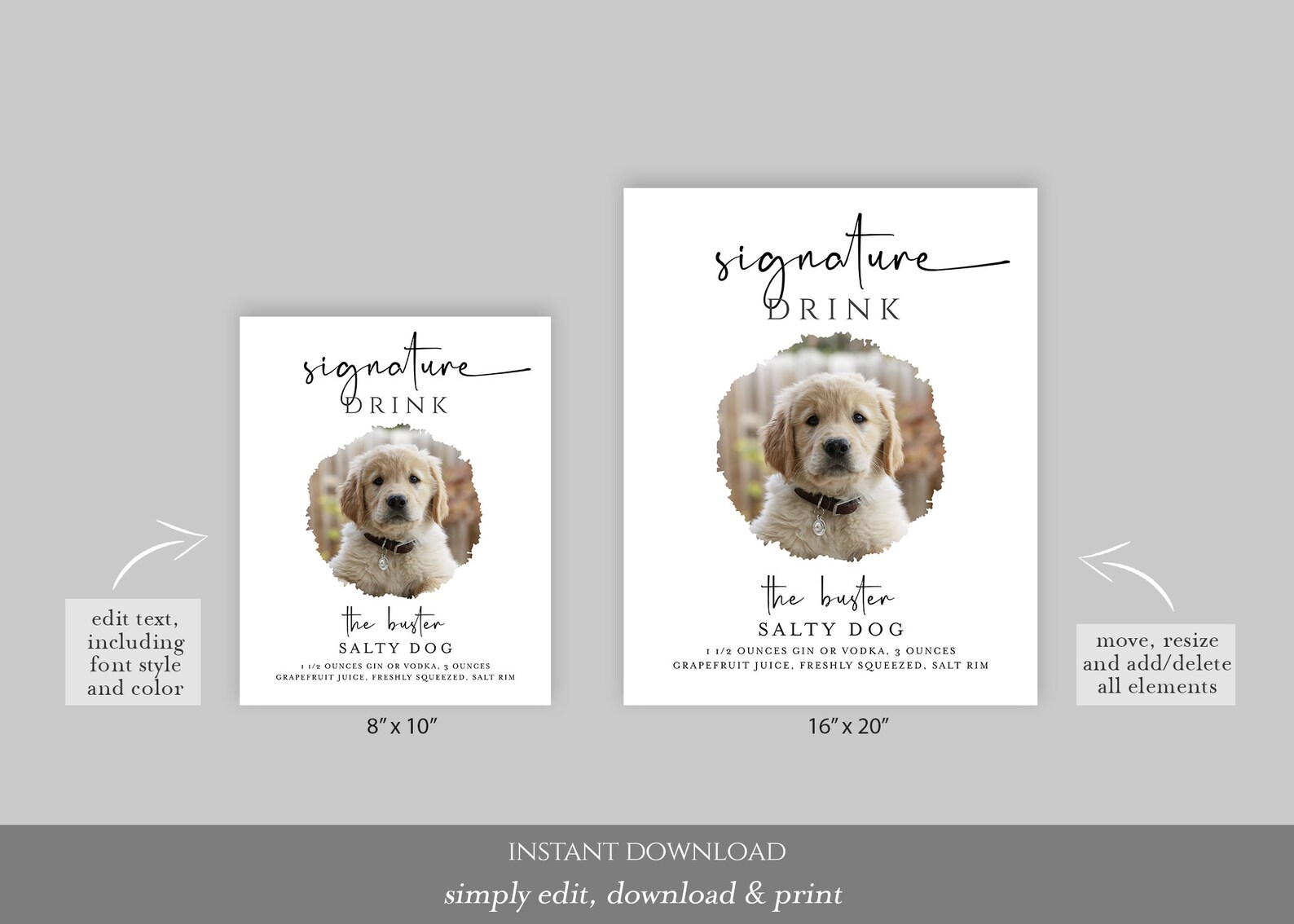 Dog Signature Drink Sign Template, Pet Printable Signature Drink Sign ...
