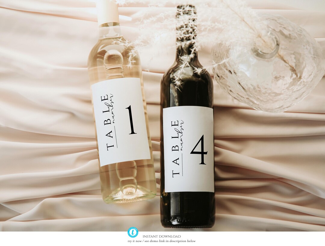 Wine Label Table Number, Editable Wedding Table Number Cards, Printable ...