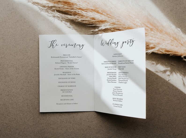Bi-fold Program Template Order of Service Wedding 100% - Etsy