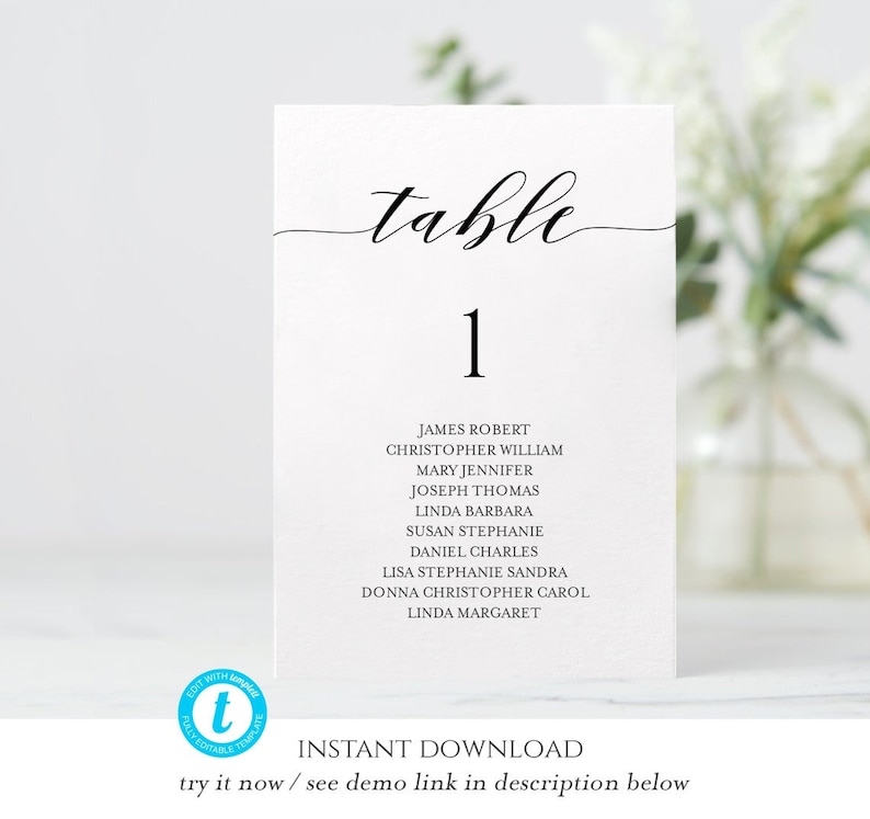 5x7 Wedding Seating Chart Template Calligraphy Table Seating - Etsy