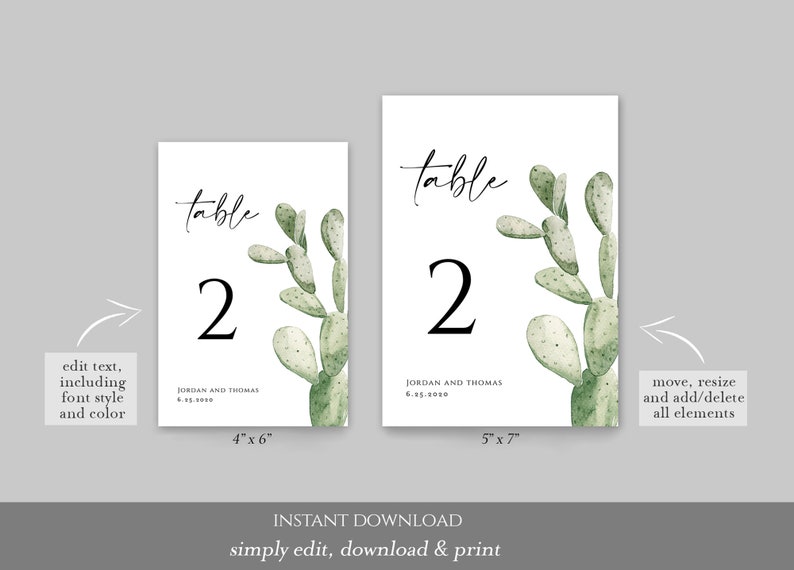 Cactus Table Number Card, Bohemian Table Number, Printable Table ...