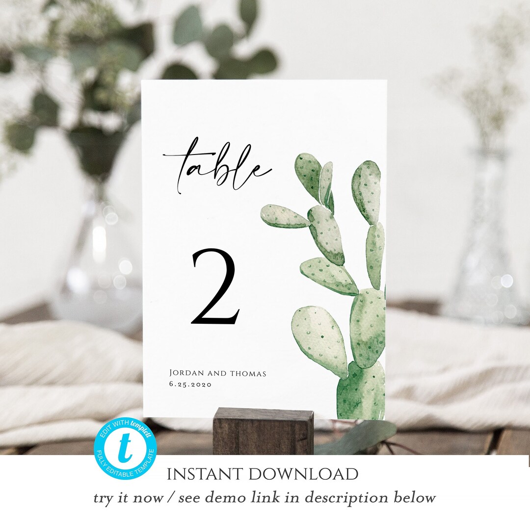 Cactus Table Number Card, Bohemian Table Number, Printable Table ...