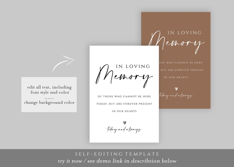 In Loving Memory Sign Template, Printable in Memory Sign for Wedding ...