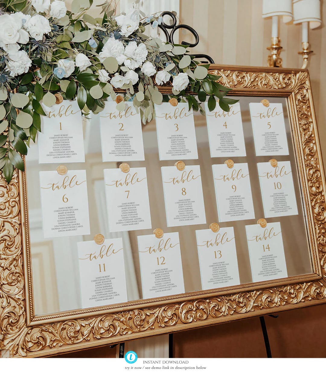 5x7 Wedding Seating Chart Gold Template, Table Seating Chart Gold ...