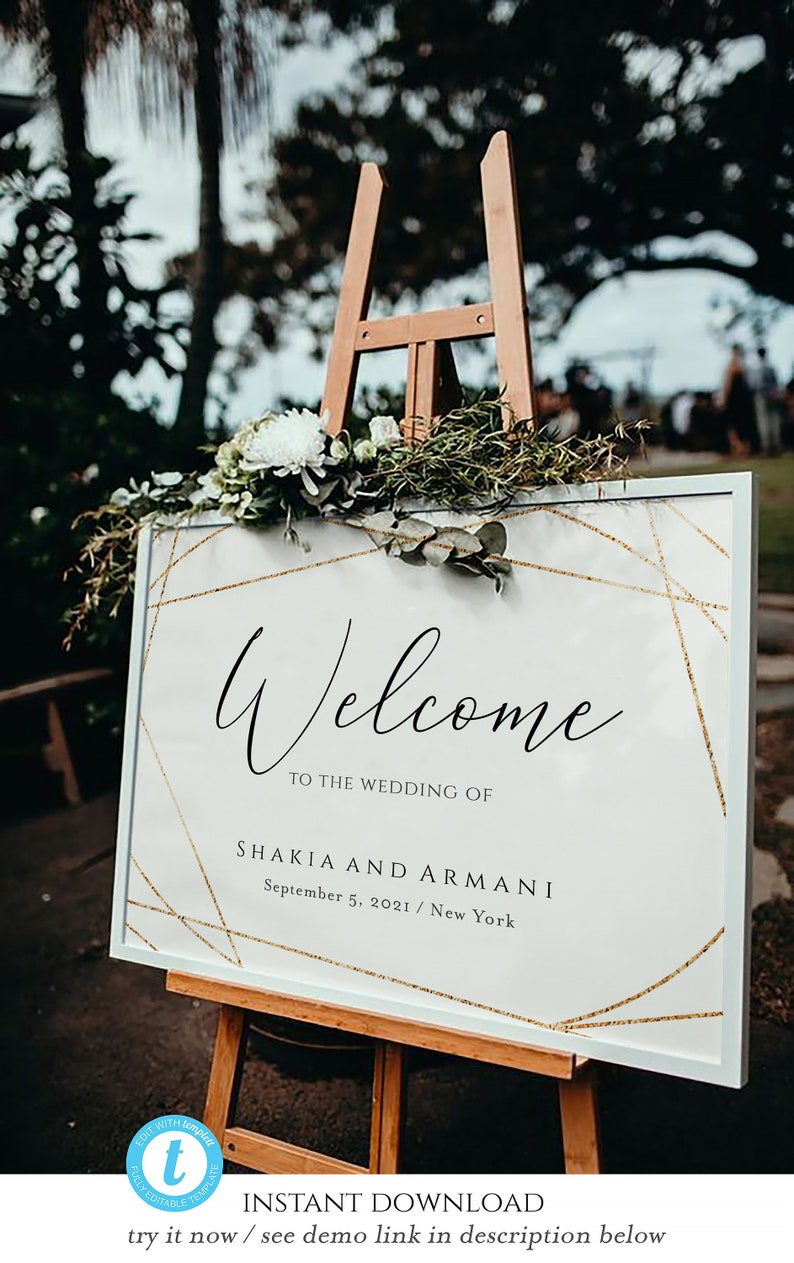 Gold Geometric Welcome Sign Printable, Welcome Sign Gold Frame, Welcome ...