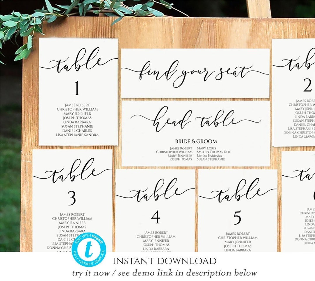 3x5 Wedding Seating Chart Template Calligraphy, Table Seating Chart ...