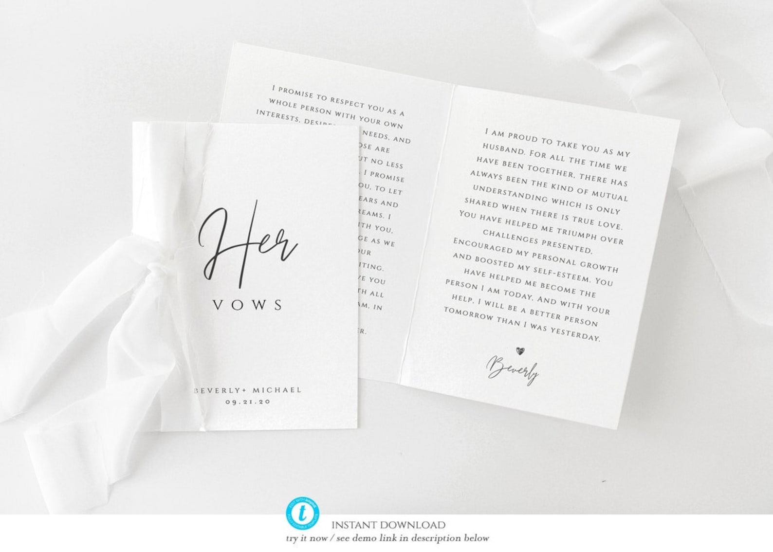 His and Her Wedding Vow Template Personalized Vow Booklet - Etsy
