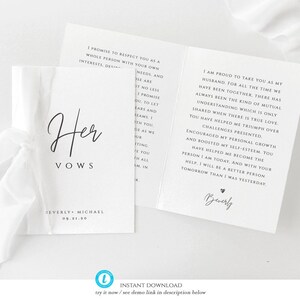 His and Her Wedding Vow Template, Personalized Vow Booklet, Custom ...