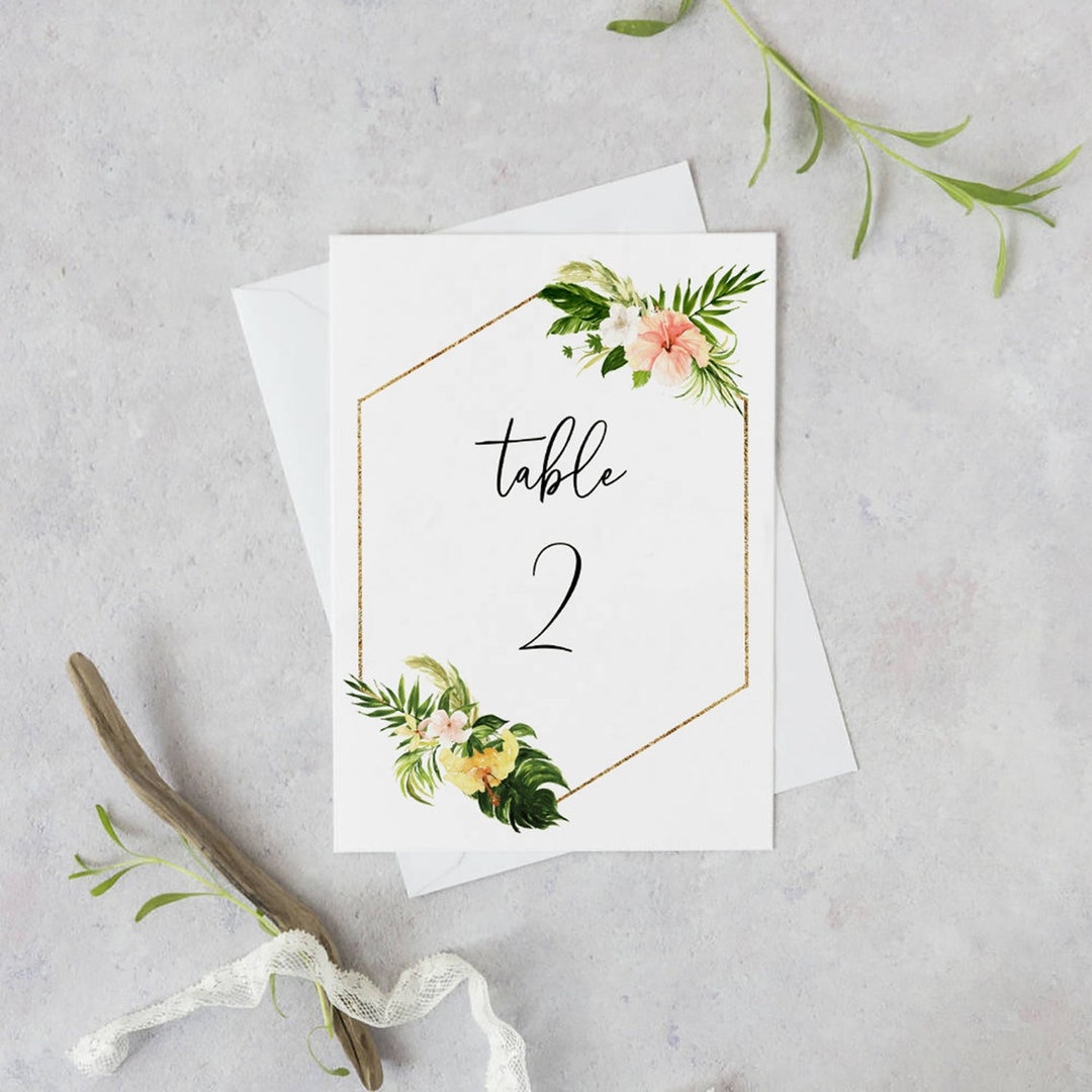Table Number Tropical Template Card, Wedding Table Number Geometric ...