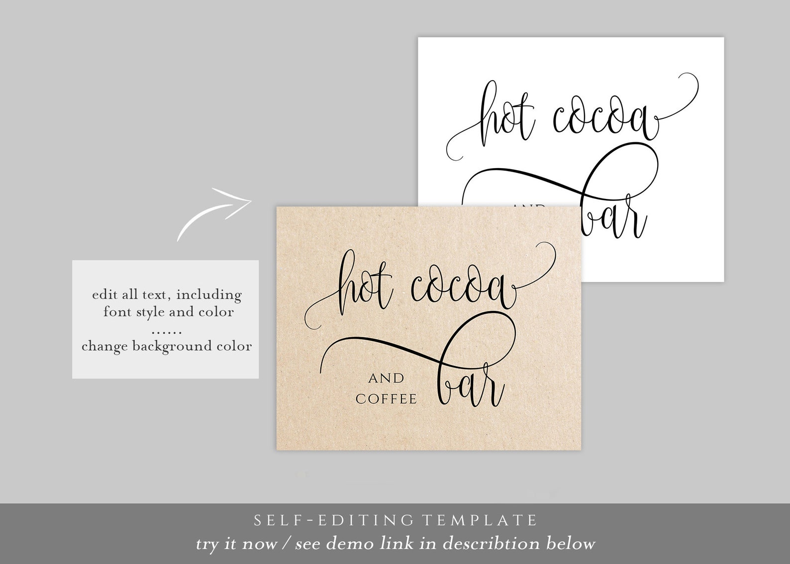 Hot Cocoa Bar Sign, Coffee Bar Sign, Editable Hot Cocoa and Coffee Bar ...