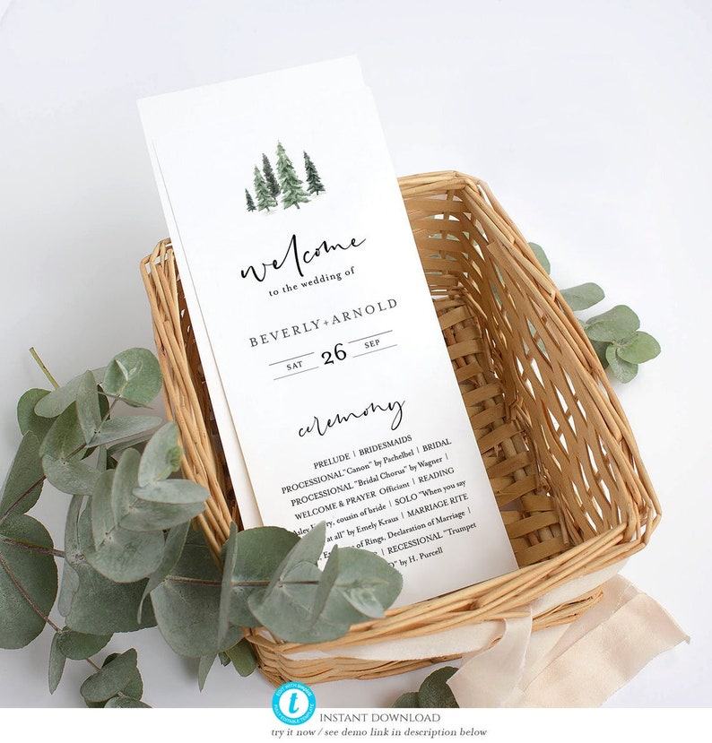 Pine Tree Program Template Forest Wedding Program Winter - Etsy