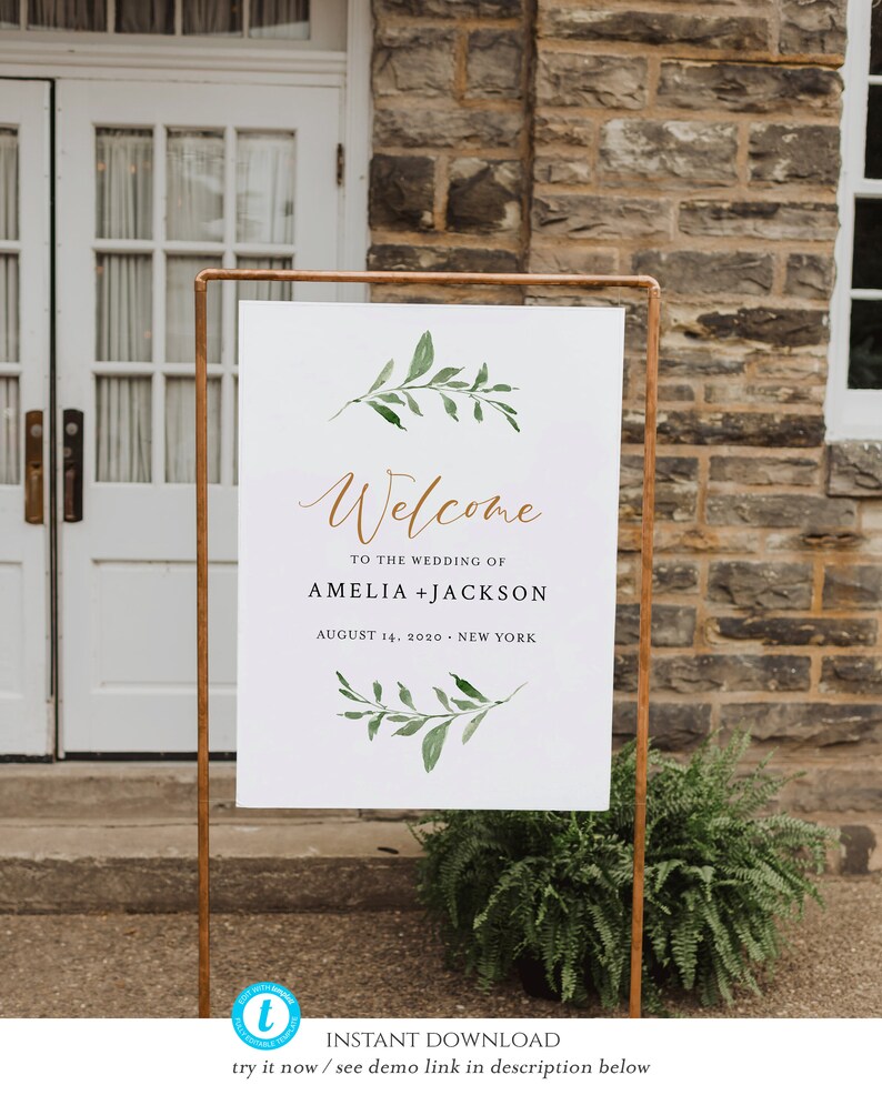 Greenery Welcome Sign Printable, Editable Eucalyptus Welcome Sign ...
