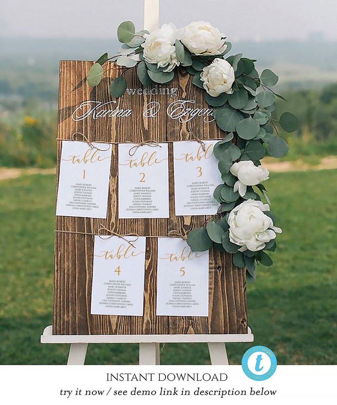 8x10 Seating Chart Gold Template Calligraphy, Table Seating Chart Gold ...