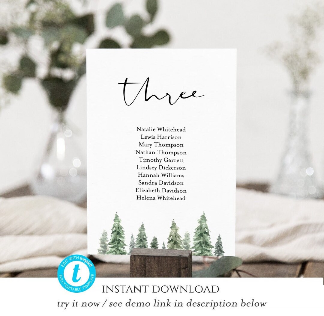 5x7 Seating Chart Template, Pine Tree Seating Chart, Rustic Seating ...