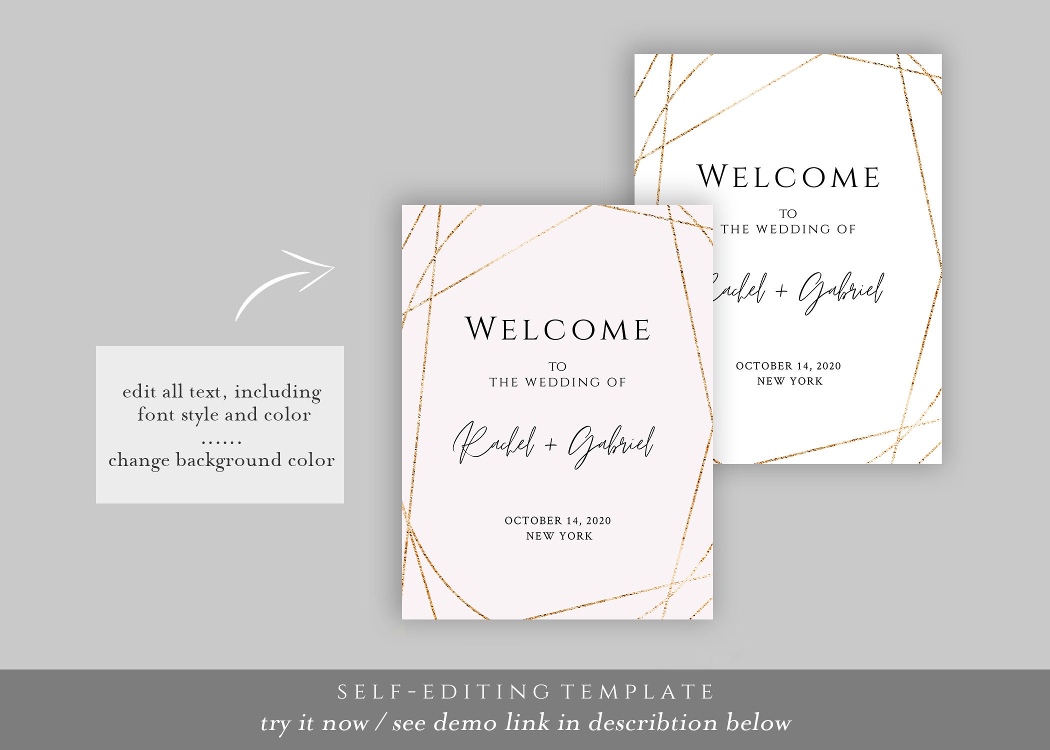 Gold Geometric Welcome Sign Printable, Welcome Sign Gold Frame, Welcome ...