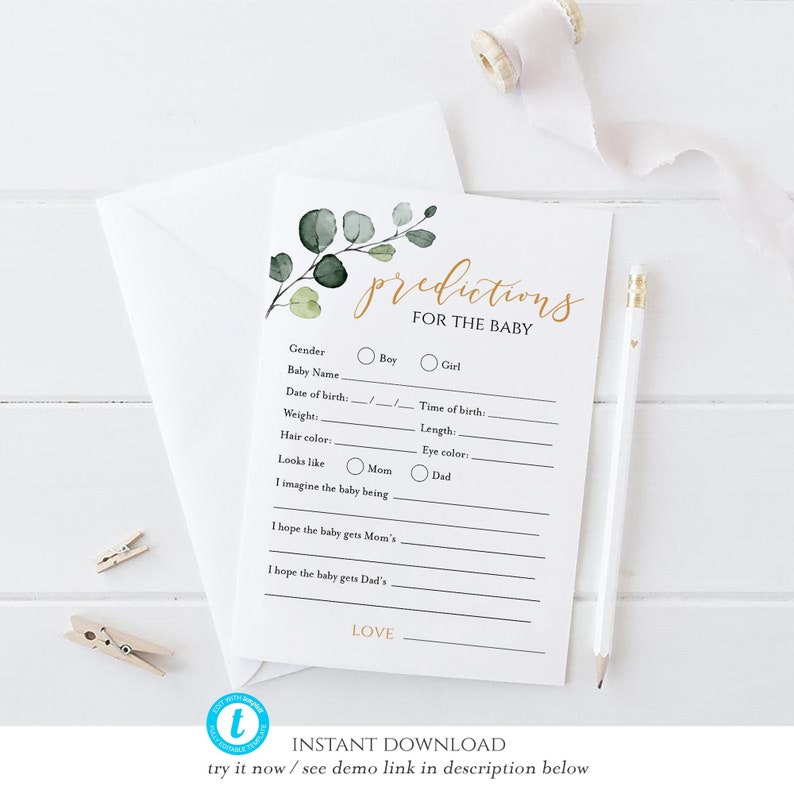 Baby Prediction Cards Editable Baby Predictions Template - Etsy
