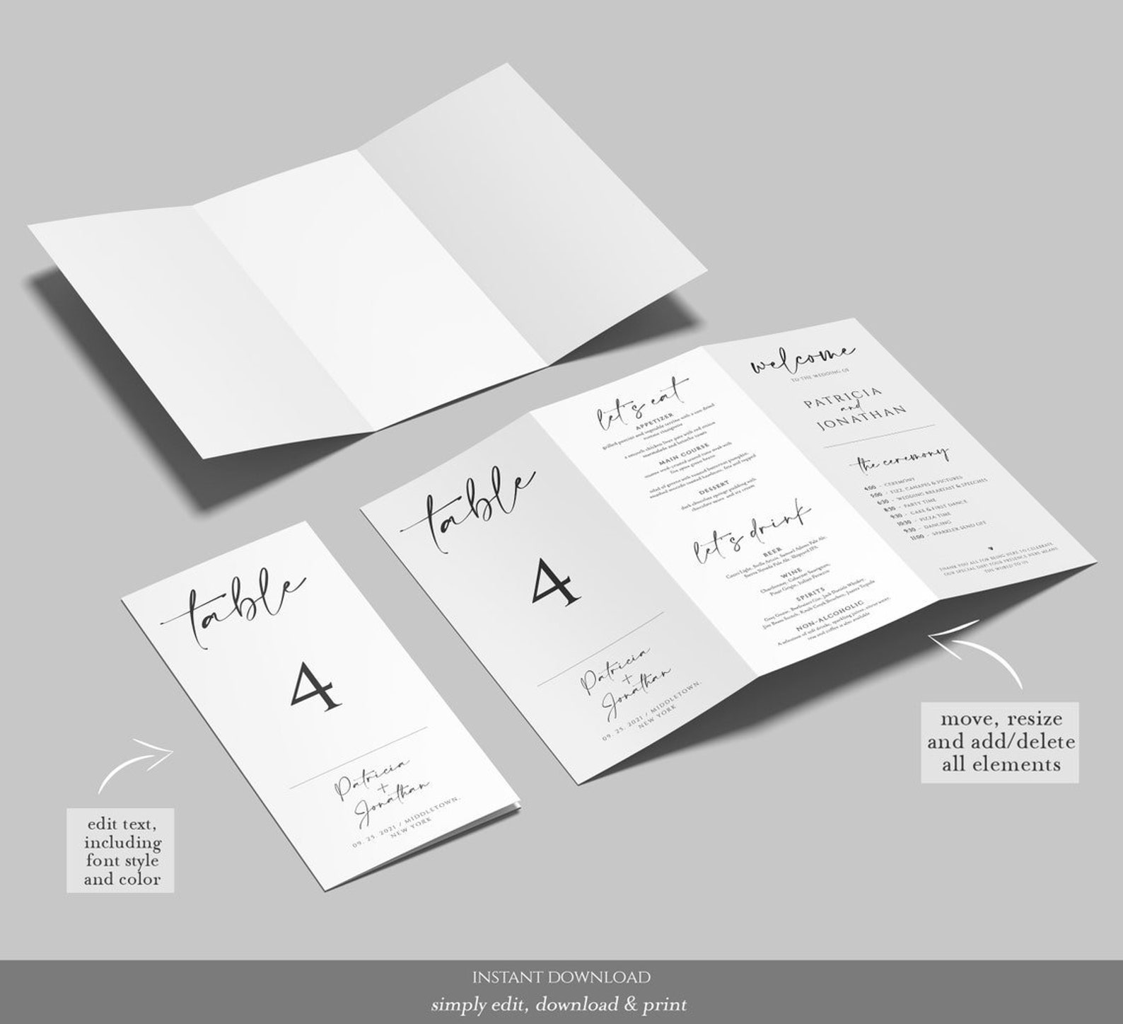 Trifold Table Menu Template Modern Wedding Triangle Table - Etsy