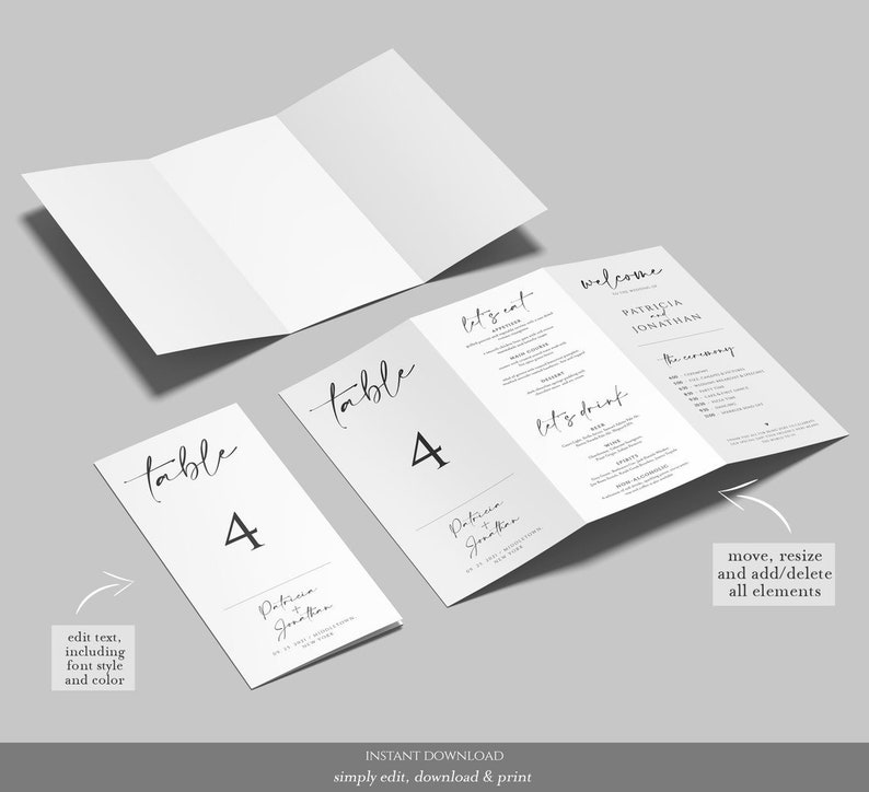 Trifold Table Menu Template Modern Wedding Triangle Table - Etsy